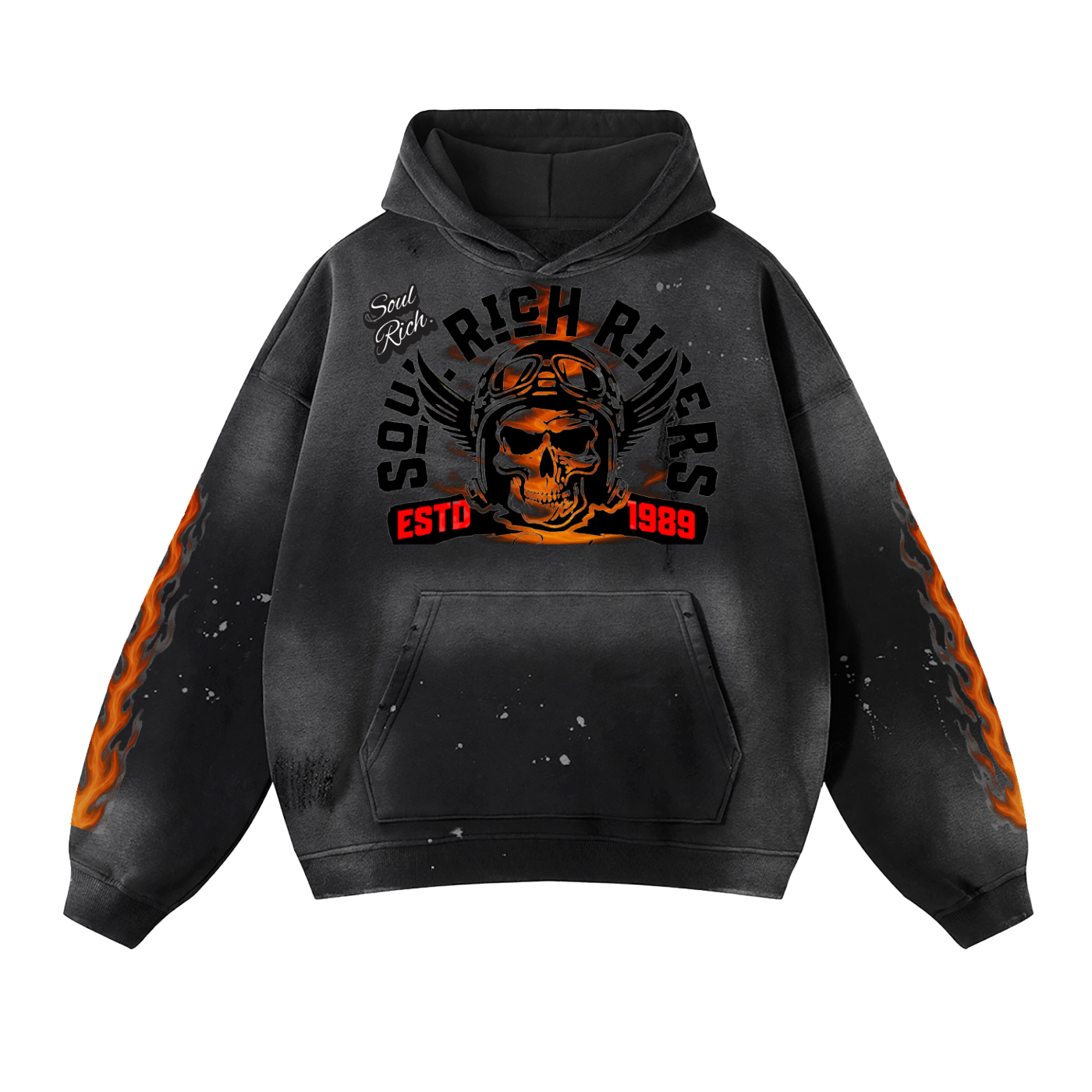Black Vintage Washed Frayed Hoodie - Handcrafted Streetwear | SOUL RICH ...